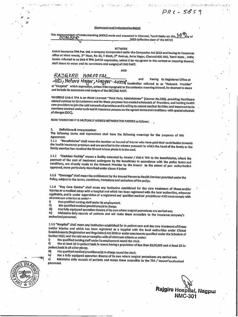 PRC-5859 Rajglre Hospital Nagpur - 0001 | PDF