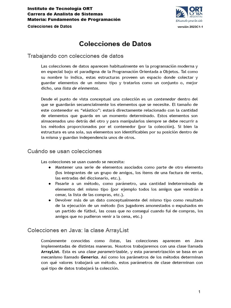 Fundamentos de Colecciones en Java | PDF | Objeto (informática) | Java (lenguaje de programación)
