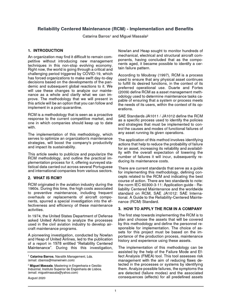 Reliability Centered Maintenance RCM Implementation and Benefits | PDF ...