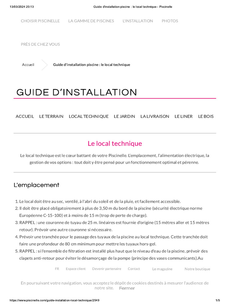 Guide D - Installation Piscine - Le Local Technique - Piscinelle | PDF