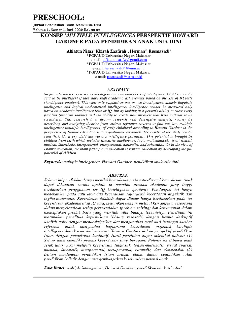 Konsep Multiple Intelegences Perspektif Howard Gardner Pada Pendidikan ...