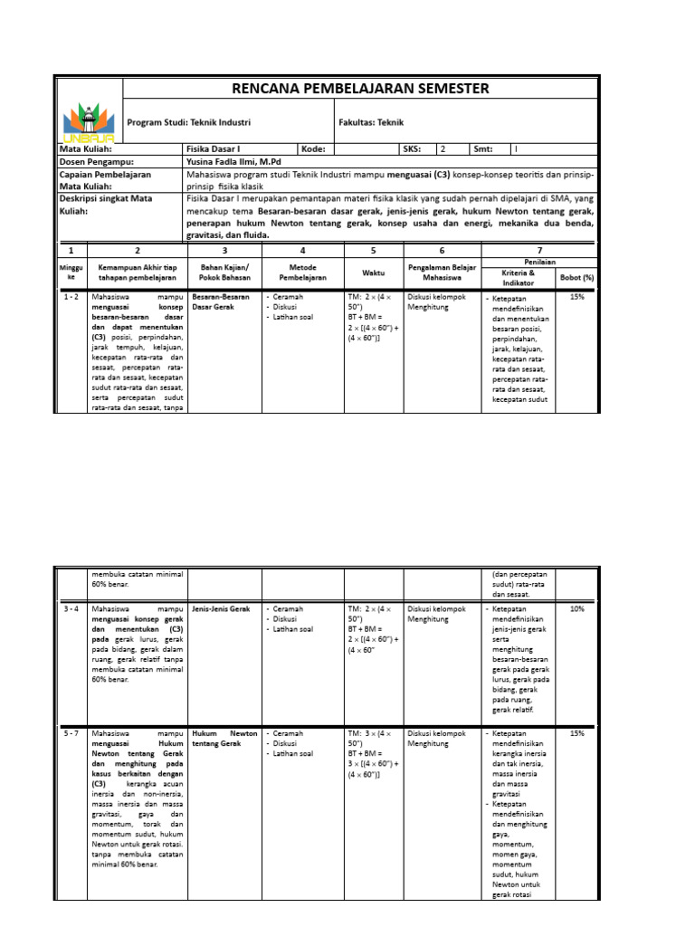 RPS Fisika Dasar I | PDF