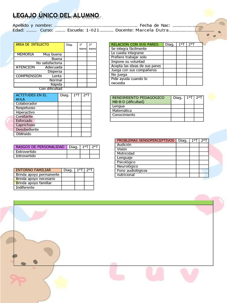 Legajo Único Del Alumno Ficha | PDF