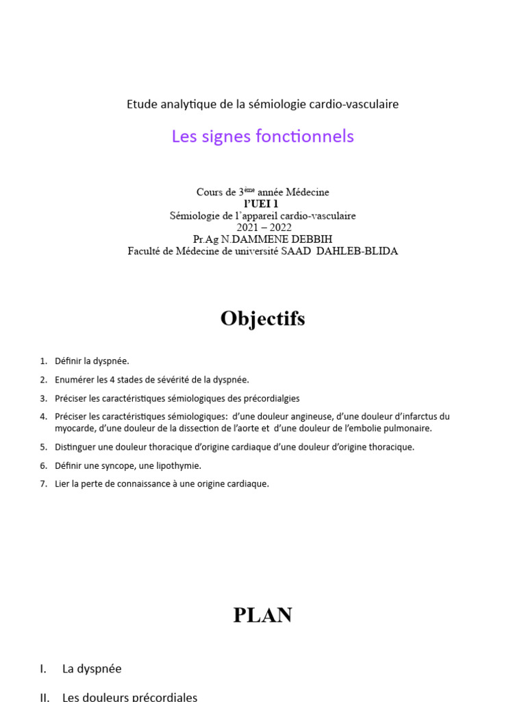 Signes fonctionnels en sémiologie cardio-vasculaire | PDF | Maladies et ...