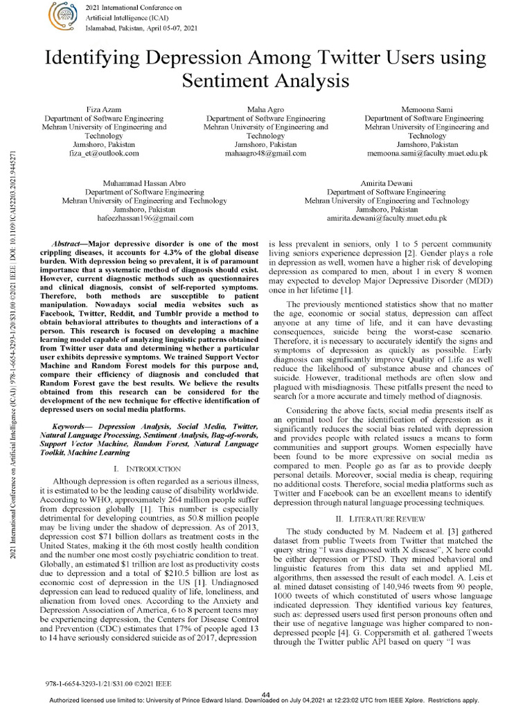Identifying Depression Among Twitter Users Using Sentiment Analysis ...