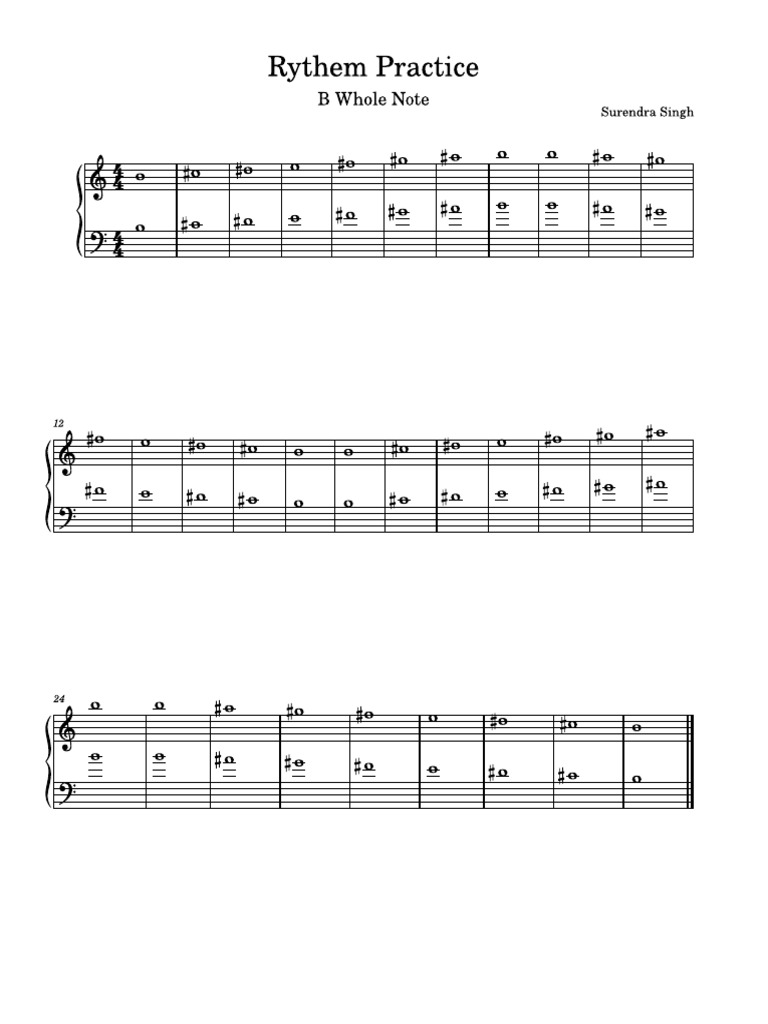 B Major Scale Whole Note Practice | PDF