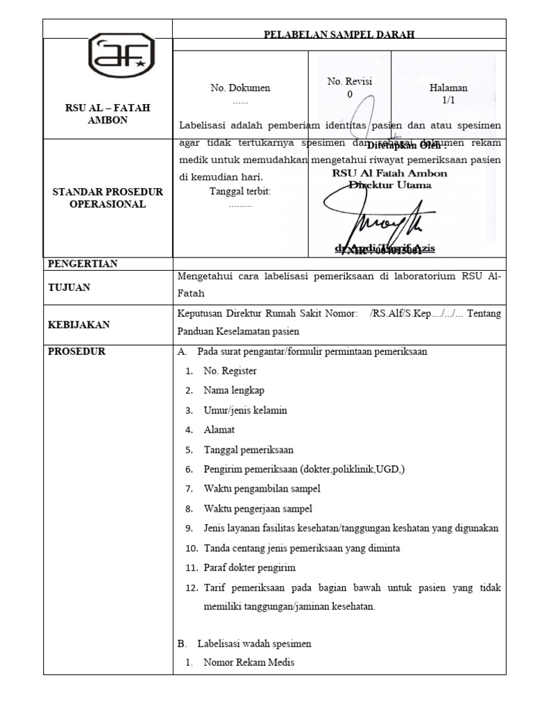 Penggunaan Label Sampel Darah | PDF