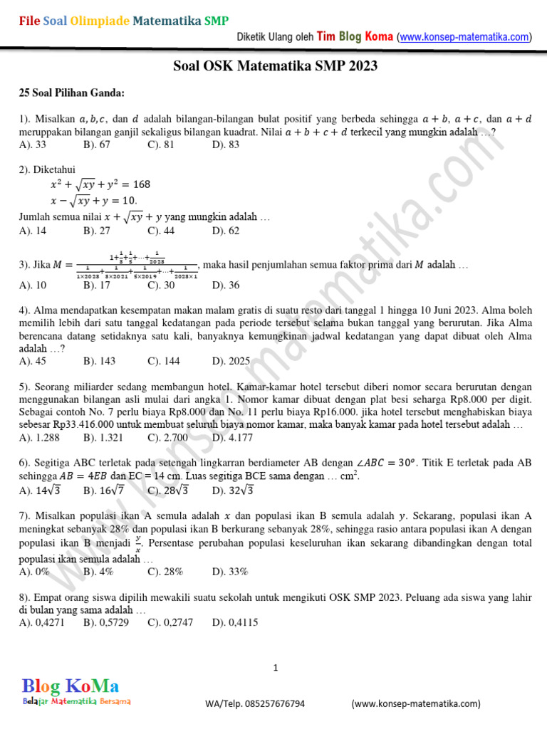 2023 Soal Osk Matik SMP(Www.konsep-matematika.com) | PDF