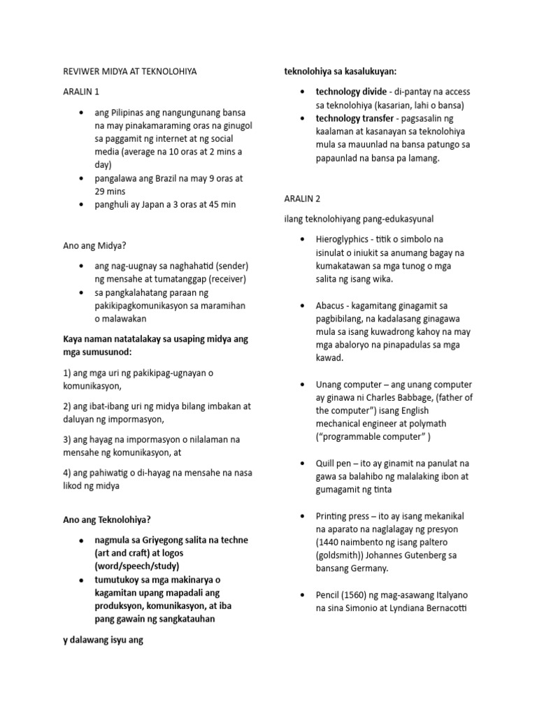 Reviwer Midya at Teknolohiya | PDF