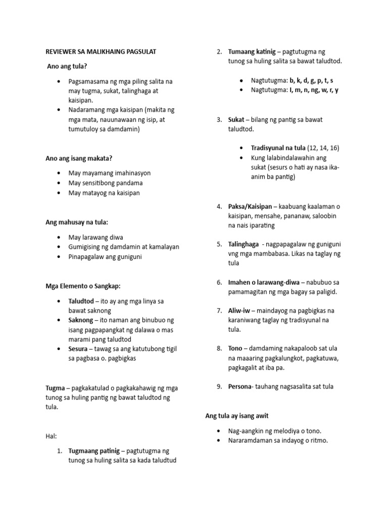 Reviewer Sa Malikhaing Pagsulat | PDF Reviewer Sa Malikhaing Pagsulat | PDF