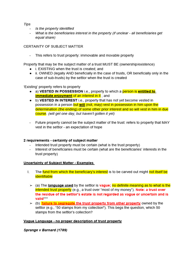 Certainty of Subject Matter in Trusts | PDF | Private Law | Common Law