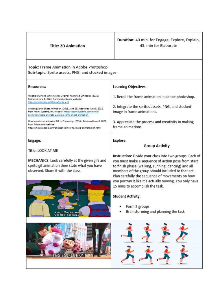 5e Lesson Plan | PDF | Animation | Adobe Photoshop