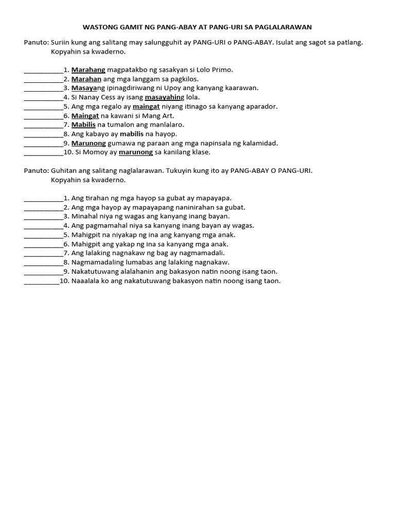 Wastong Gamit NG Pang | PDF