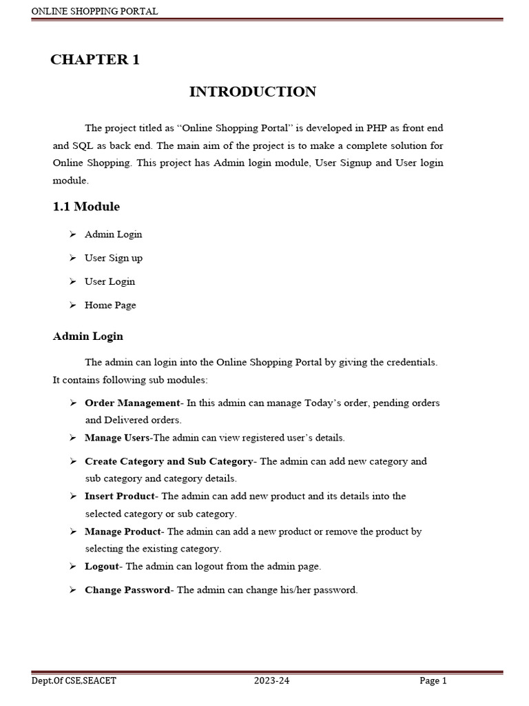 Online Shopping Portal | PDF | My Sql | Html