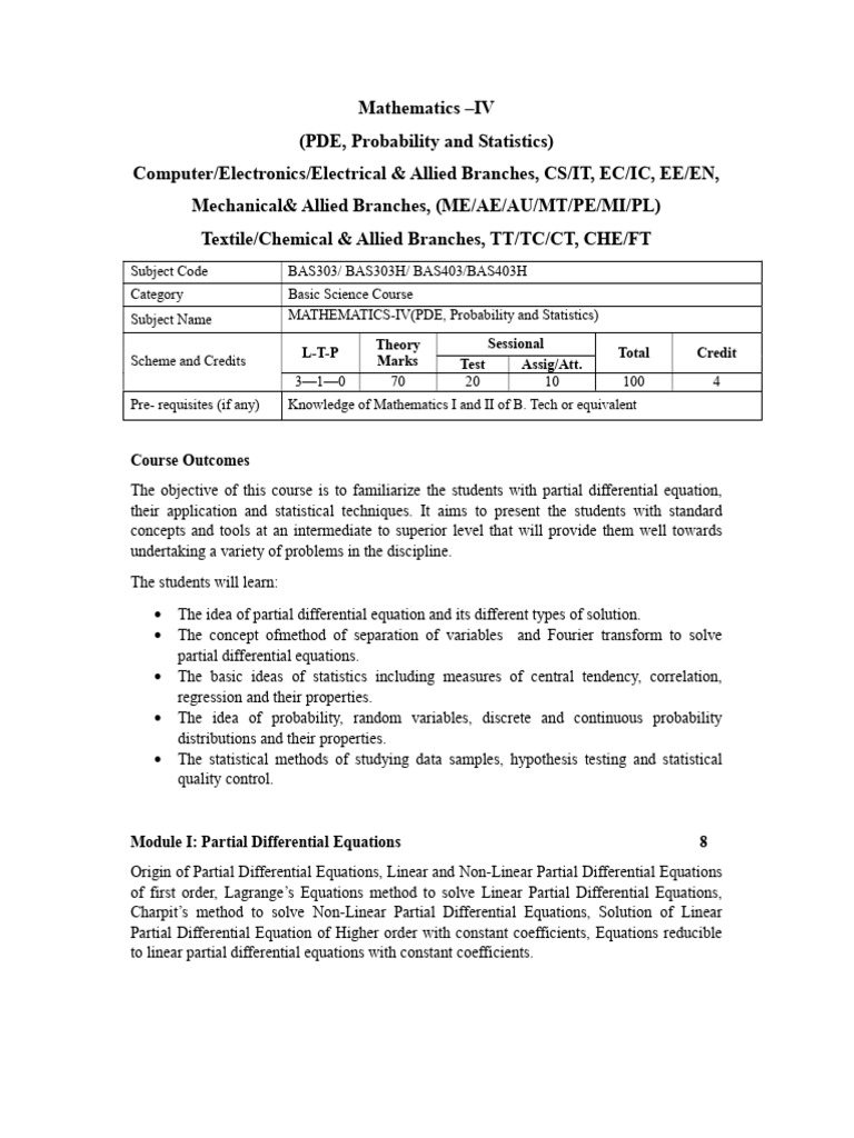 Mathematics IV | PDF | Partial Differential Equation | Statistics