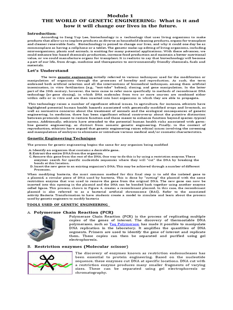 Module Biotech Week 1 QTR 3 For Students | PDF | Dna | Genetic Engineering