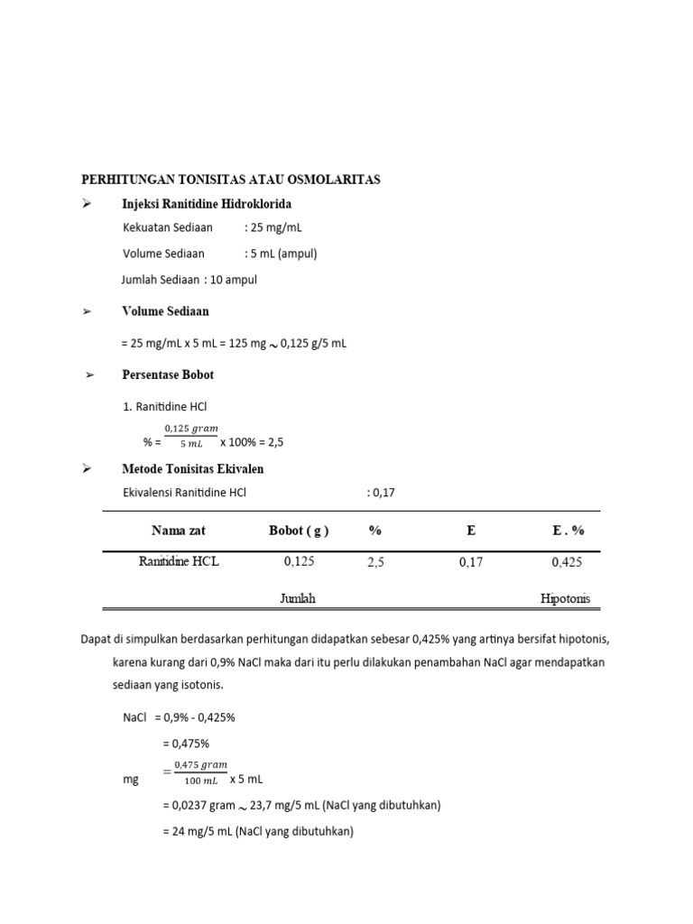 Optimasi Tonisitas Injeksi Ranitidine | PDF