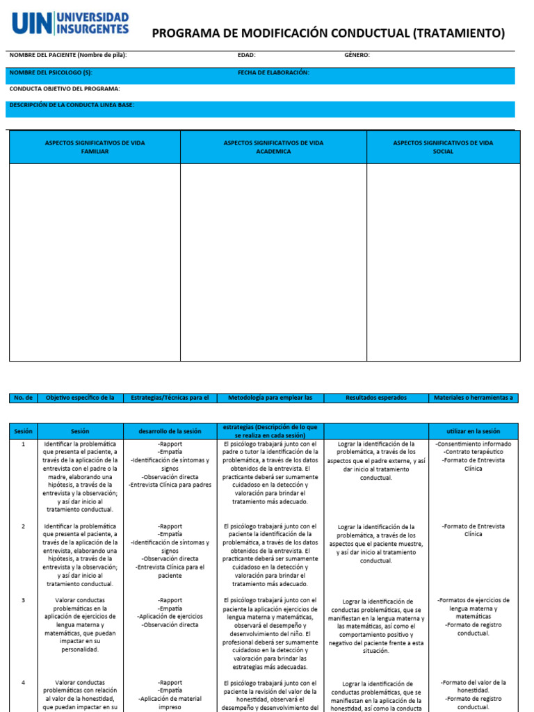 Formato para Programa de Modificación Conductual | PDF | Comportamiento ...