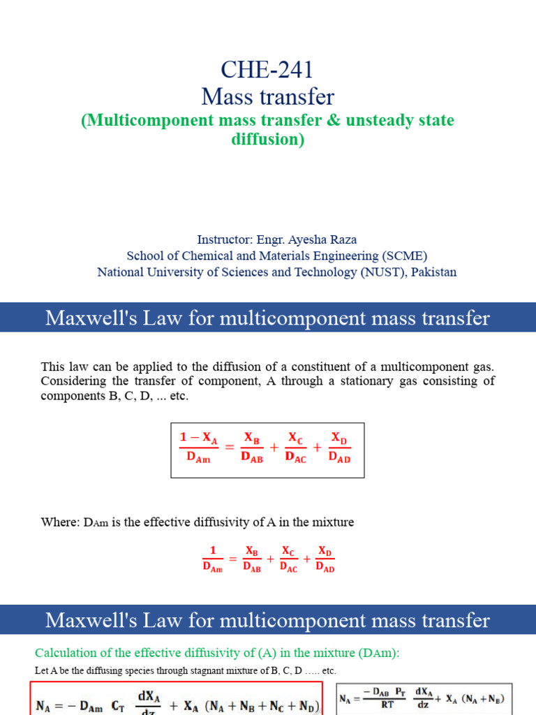 Mass Tranfer-Unsteady State Diffusion | PDF | Diffusion | Process Engineering