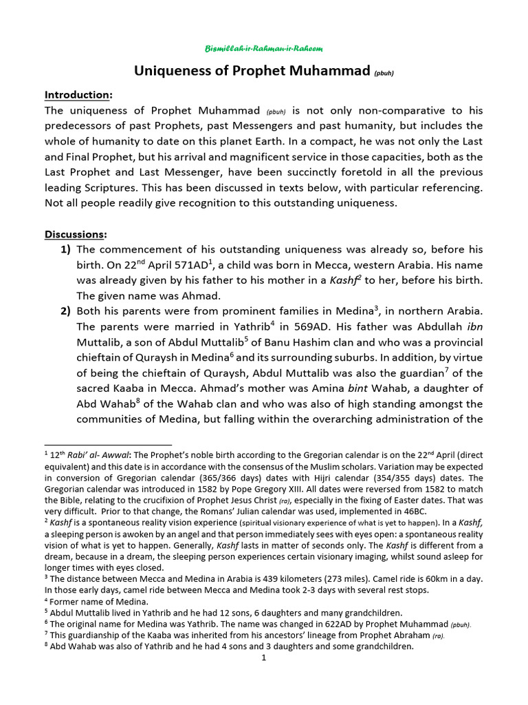 Uniquenessof Prophet Muhammad | PDF | Prophets And Messengers In Islam ...