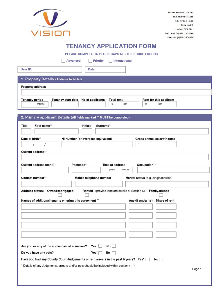Tenancy Application Form | PDF