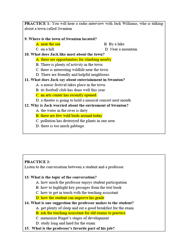 Listening Handout 2 Key And Script Pdf Libraries Librarian