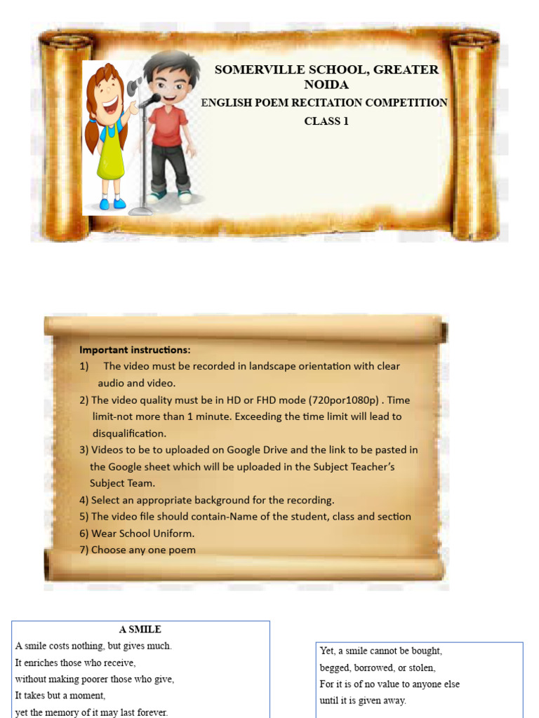 Class 1 - Poem Recitation | PDF | Language Arts & Discipline | Art