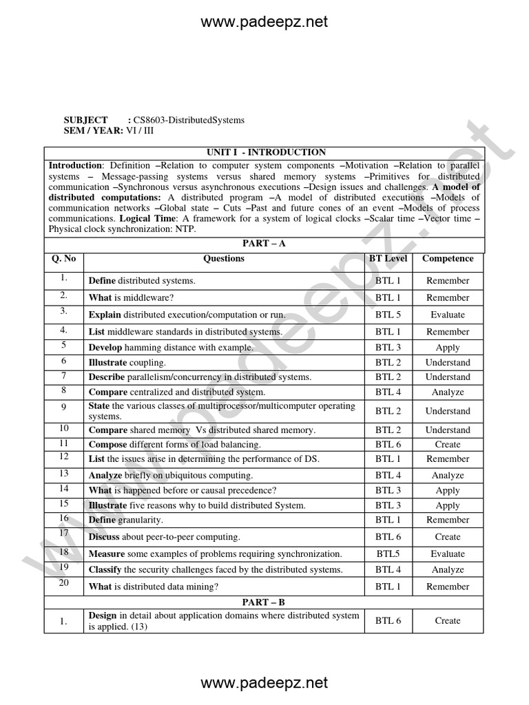 CS8603 Iq Distributed Systems | PDF | Distributed Computing | Peer To Peer