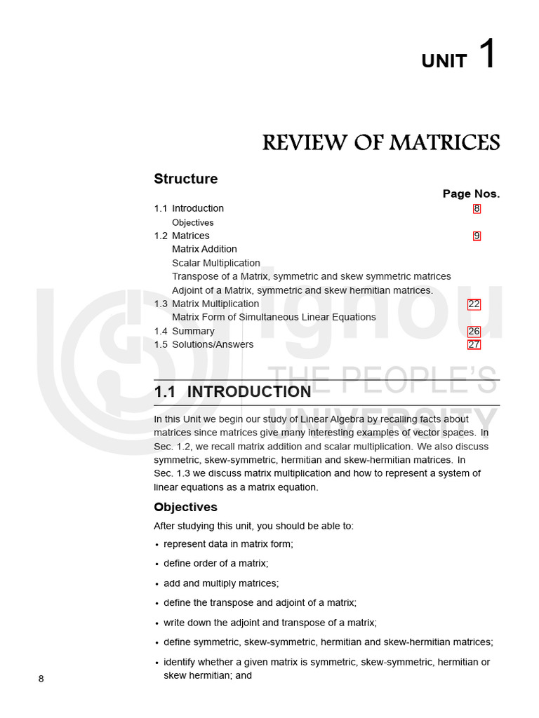 Unit 1 Matrices | PDF | Matrix (Mathematics) | Operator Theory Unit 1 Matrices | PDF | Matrix (Mathematics) | Operator Theory