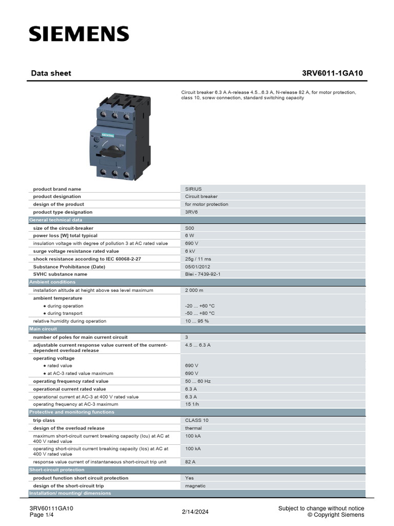 3RV60111GA10 Datasheet en | PDF