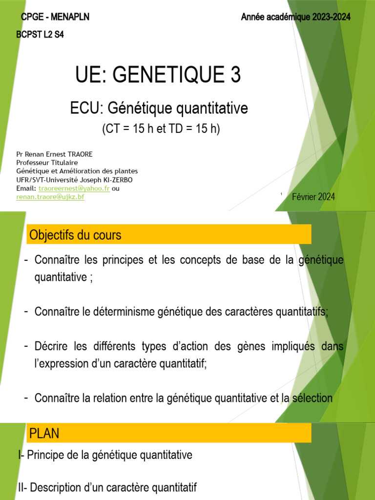 Introduction à la Génétique Quantitative | PDF | Dominance (Génétique ...