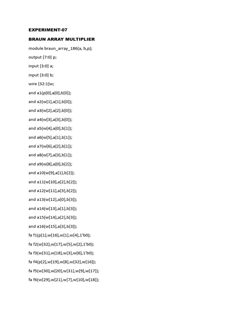 Braun Array Multiplier Verilog Code | PDF | Teaching Methods & Materials