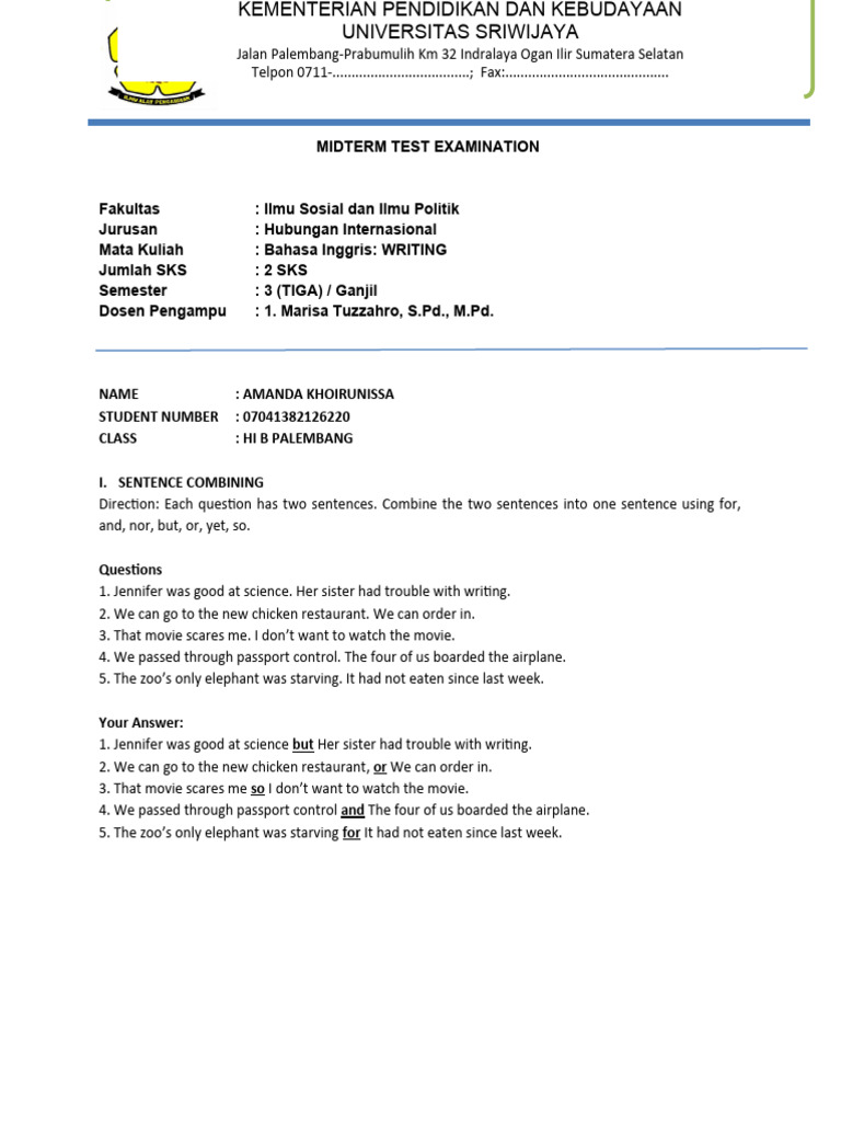 UTS - Writting Skill | PDF