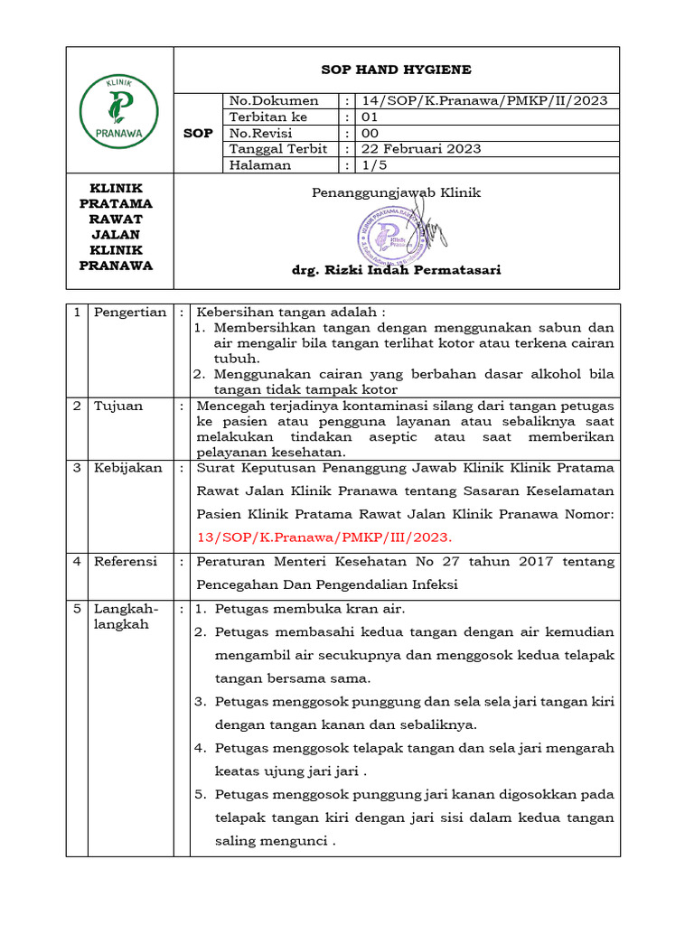 SOP Hand Hygine | PDF