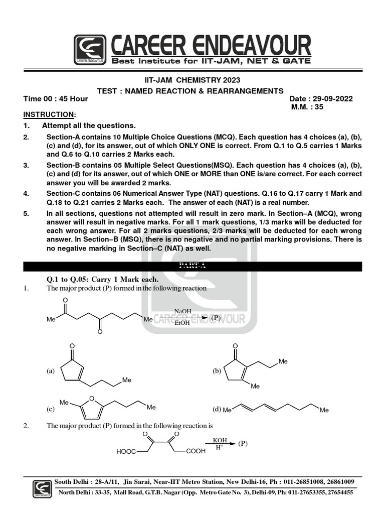 Iit Jam Named Reactions Rearrangements | PDF | Multiple Choice ...