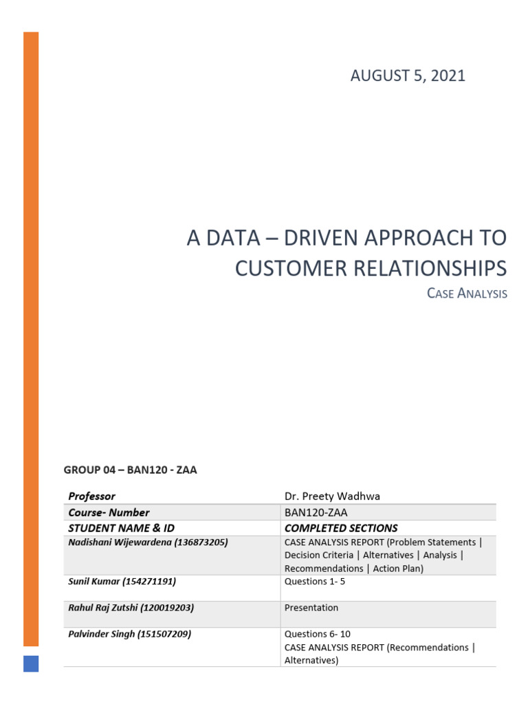 A Data Driven Approach To Customer Relationships Grp 4 Final Case