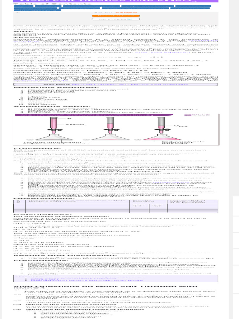 Mohr Salt Titration with KMnO4 Guide | PDF | Titration | Chemistry