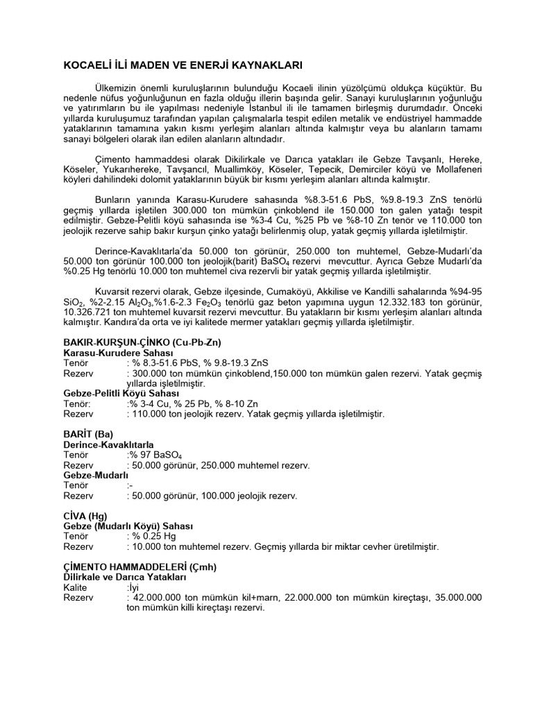 Kocaeli Madenler | PDF