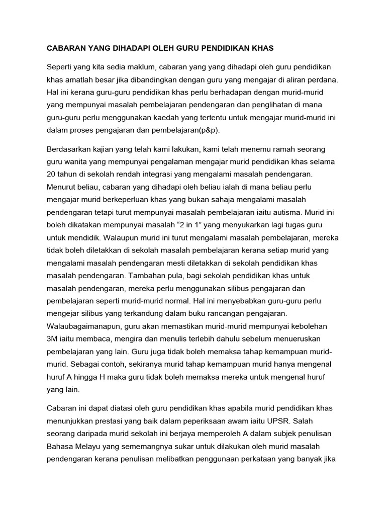 Cabaran Yang Dihadapi Oleh Guru Pendidikan Khas | PDF