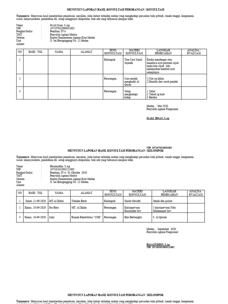 Laporan Hasil Konsultasi Perorangan | PDF