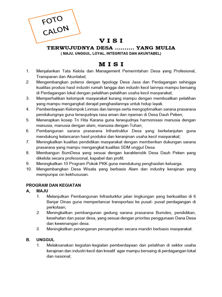 Visi Misi Desa Maju dan Akuntabel | PDF