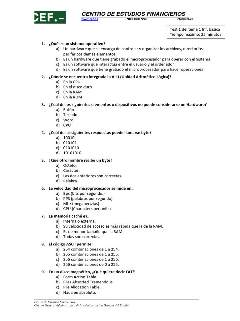 1 Test 1 Informática básica | PDF | Hardware de la computadora | Periférico
