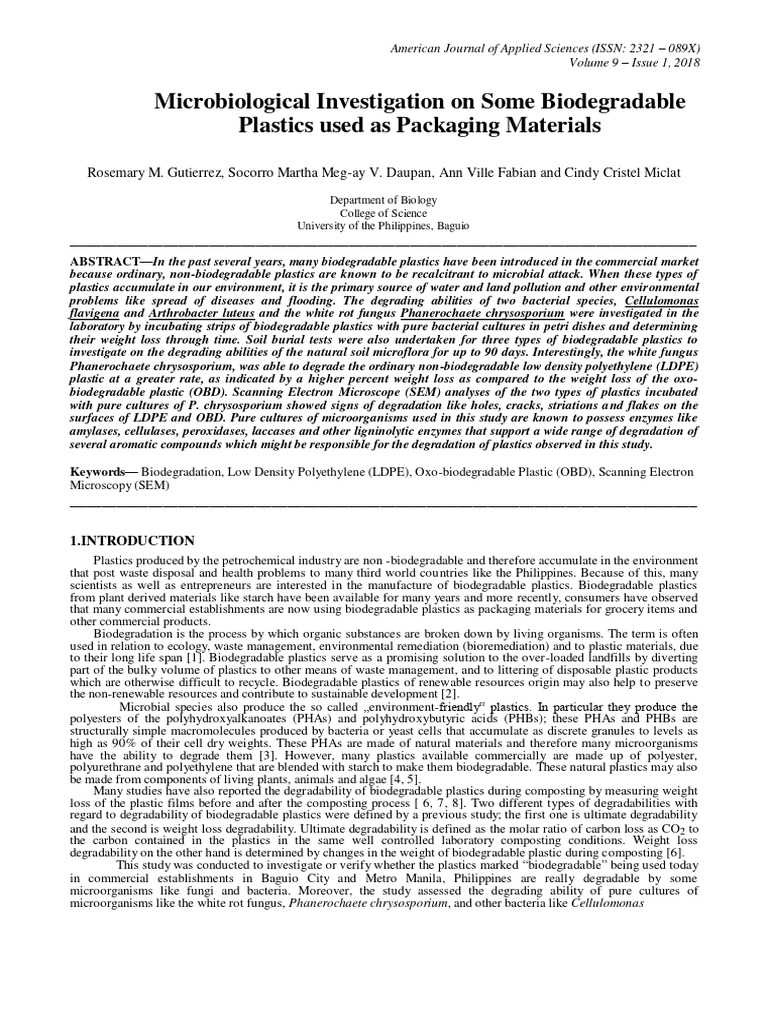 Microbial Degradation of Biodegradable Plastics | PDF | Biodegradation ...