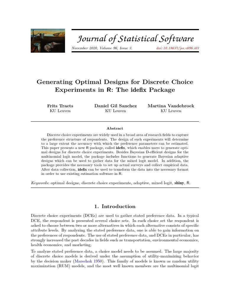 Journal of Statistical Software: Generating Optimal Designs For Discrete Choice Experiments in R ...