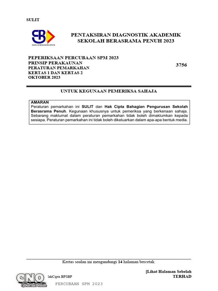 2023 SBP Prinsip Perakaunan K1 K2 Skema | PDF