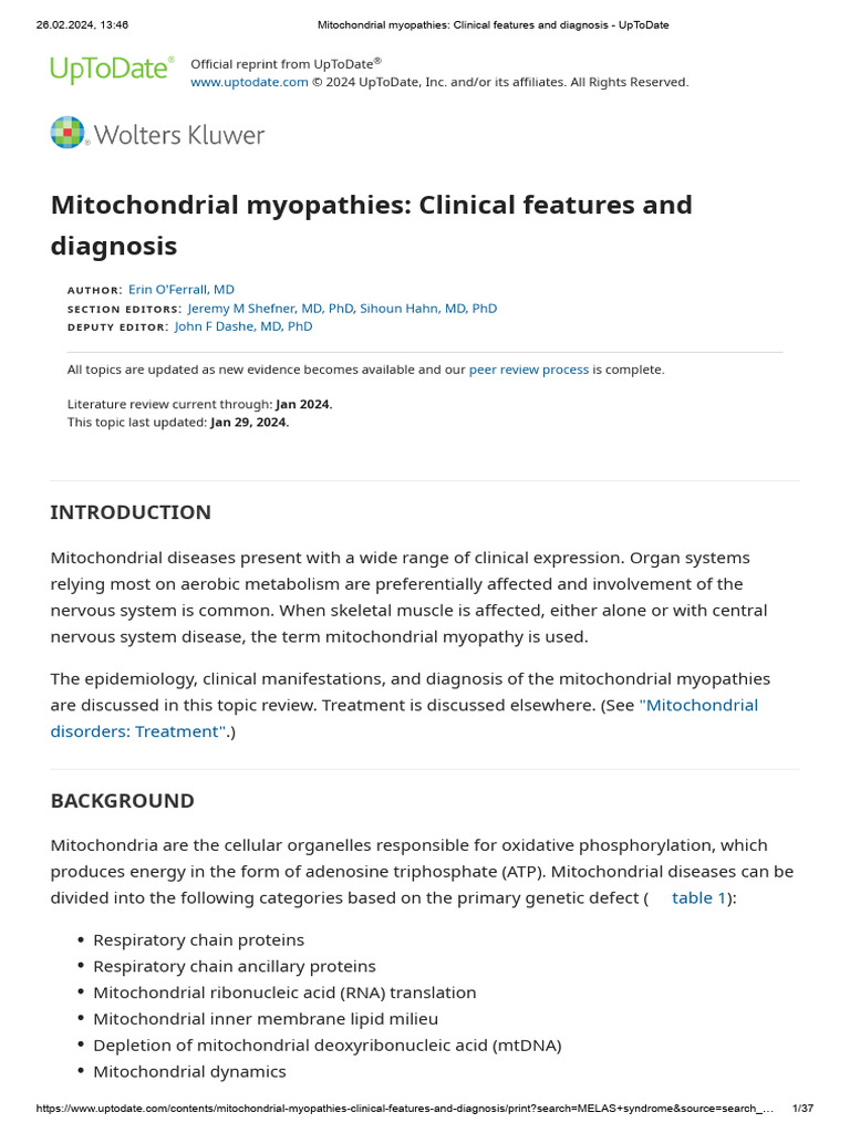 Mitochondrial Myopathies - Clinical Features and Diagnosis - UpToDate ...