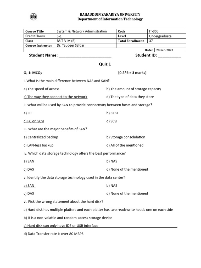 SNA Q 1 Answerkey | PDF | Computer Network | Computer Data Storage