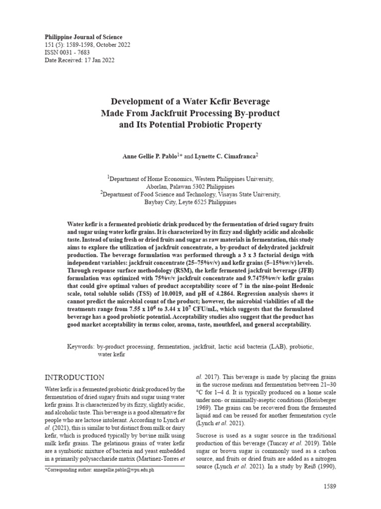 Local Study 1 (2022) Jackfruit Seed | PDF | Fermentation | Probiotic