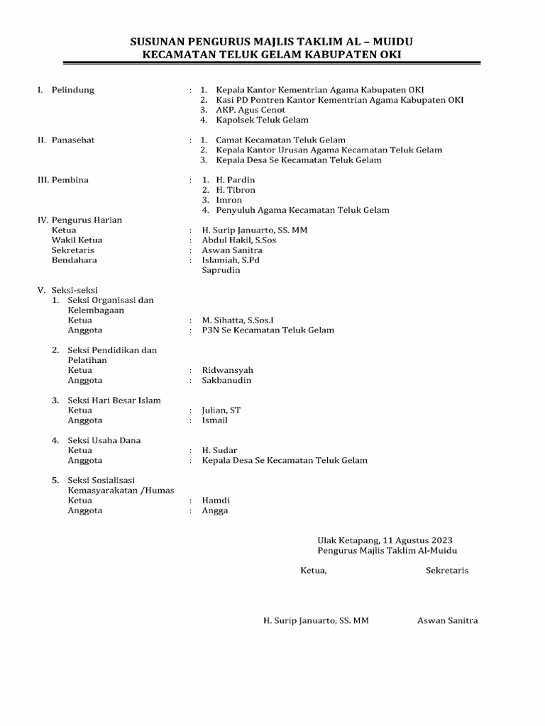 Susunan Pengurus Majlis Taklim Al | PDF