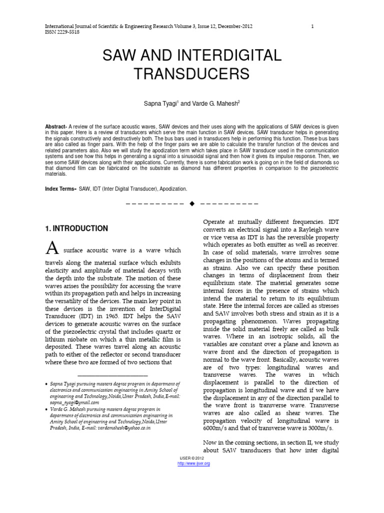 Saw and Interdigital Transducers | PDF | Waves | Filter (Signal Processing)